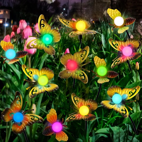 Butterfly Solar Garden Lights - Newest 12 LED Firefly Butterflies Bees ...