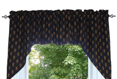 SALE! New Primitive Colonial Mustard Black PINEAPPLE CAFE SWAGS Curtain ...