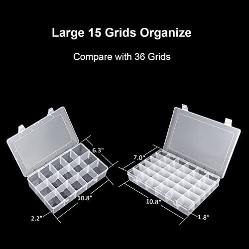 Large 15 Grid Clear Organizer Box Adjustable Dividers - Plastic ...