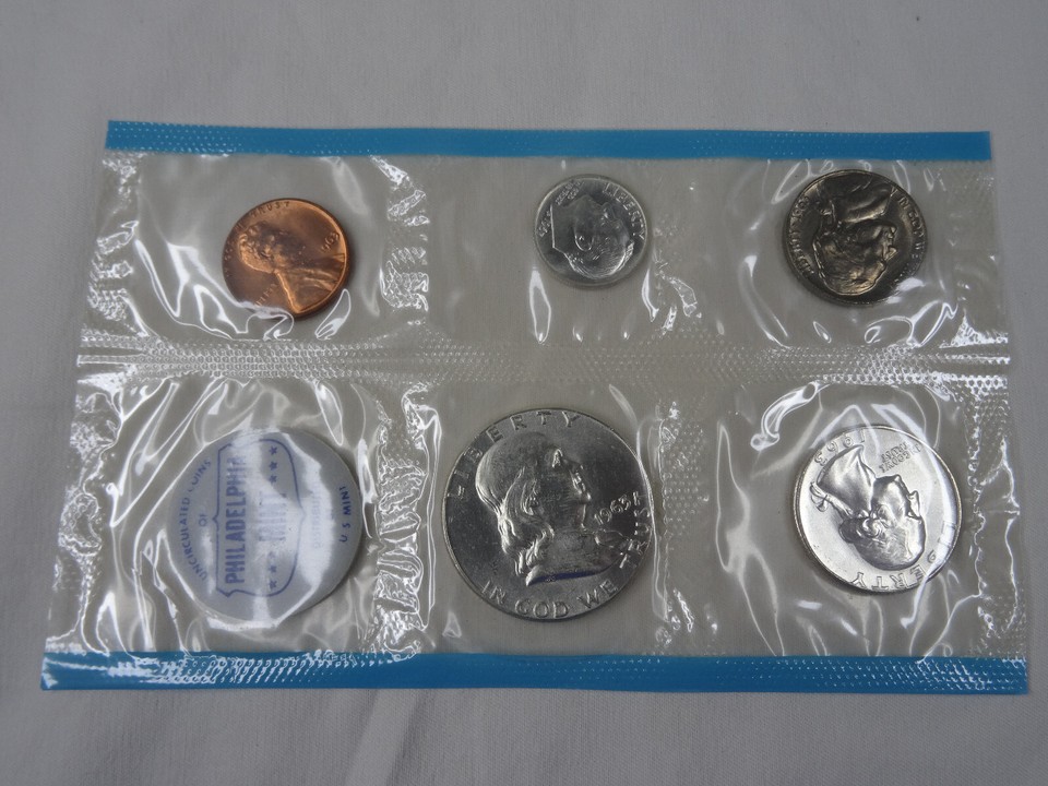 1963 US Mint Set Uncirculated 10 Coin P & D OGP 90% Silver in Envelope ...