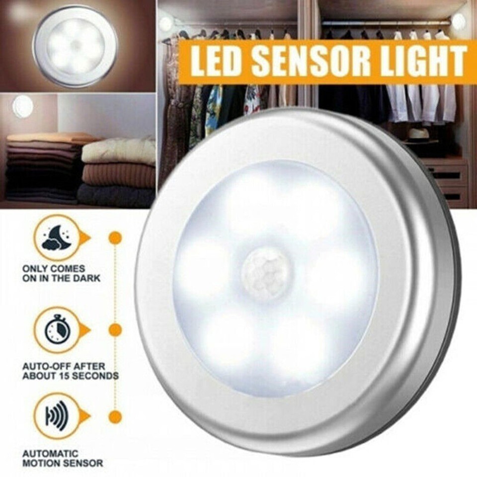 6-LED Motion White Light Sensor Lights PIR Wireless Night Light Bedroom ...