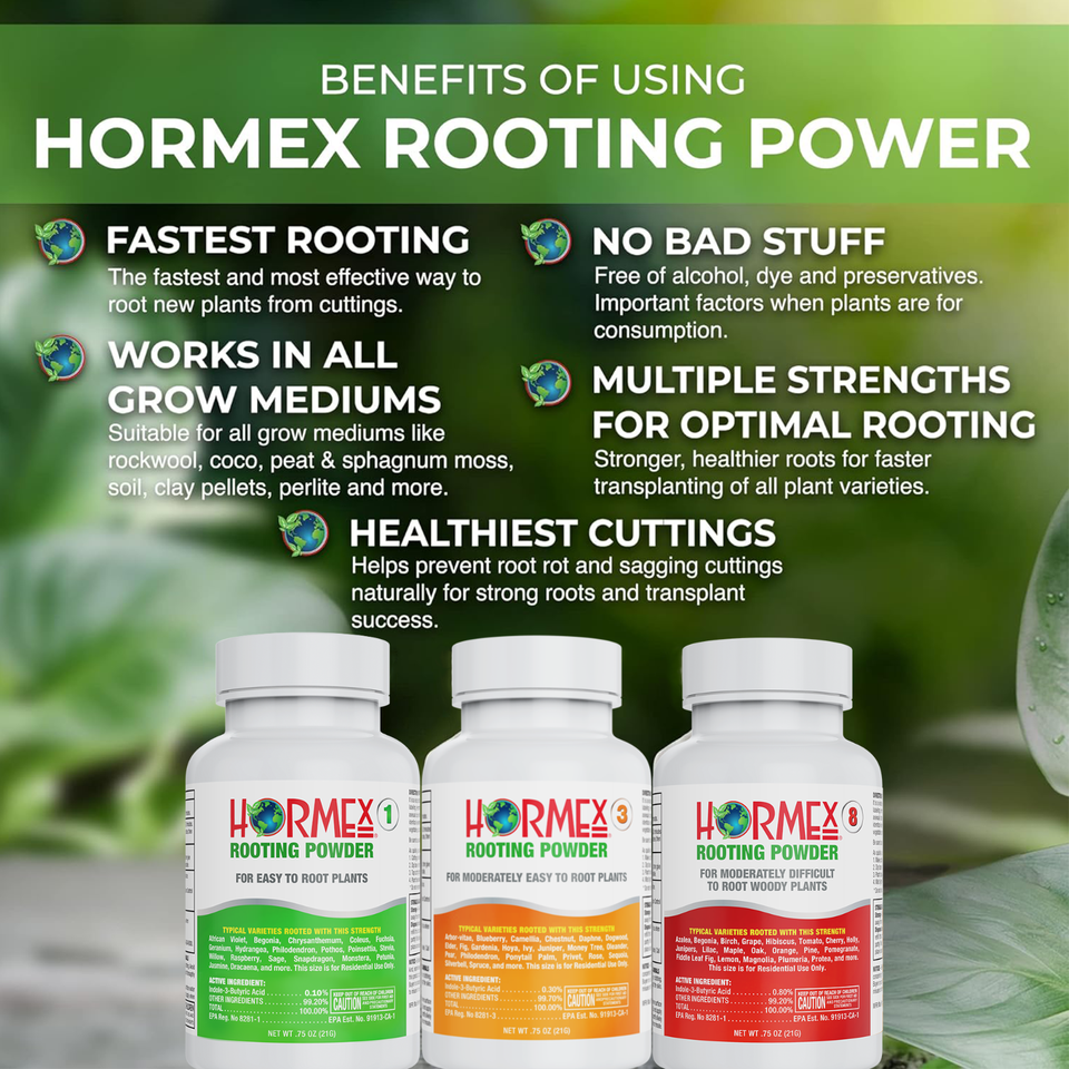 Hormex Rooting Powder #1, 3, 8 Pack - For Easy to Difficult to Root ...