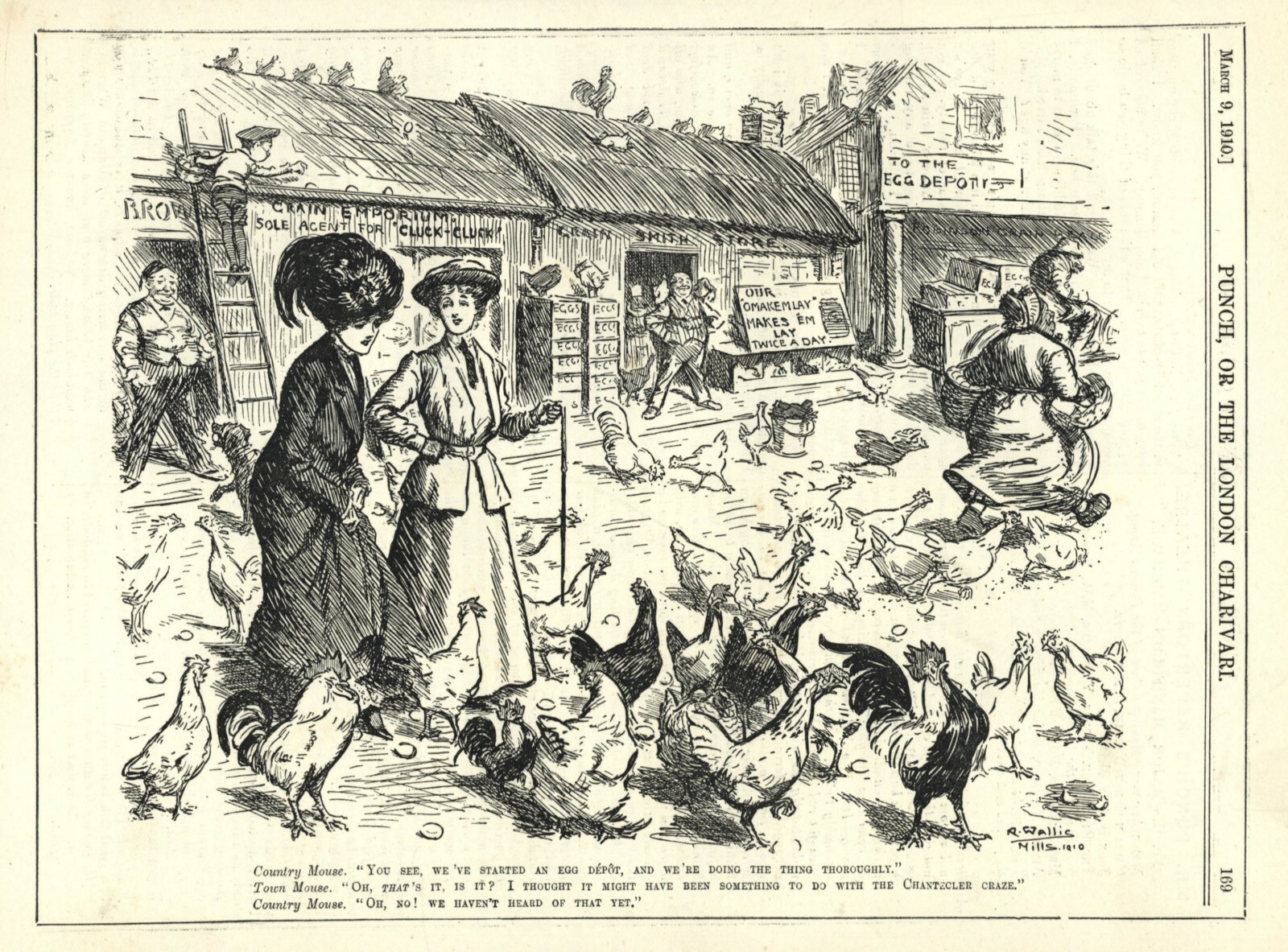 VINTAGE PUNCH 1910 CARTOON: "CHANTECLER CRAZE" E. Rostand / Rooster ...