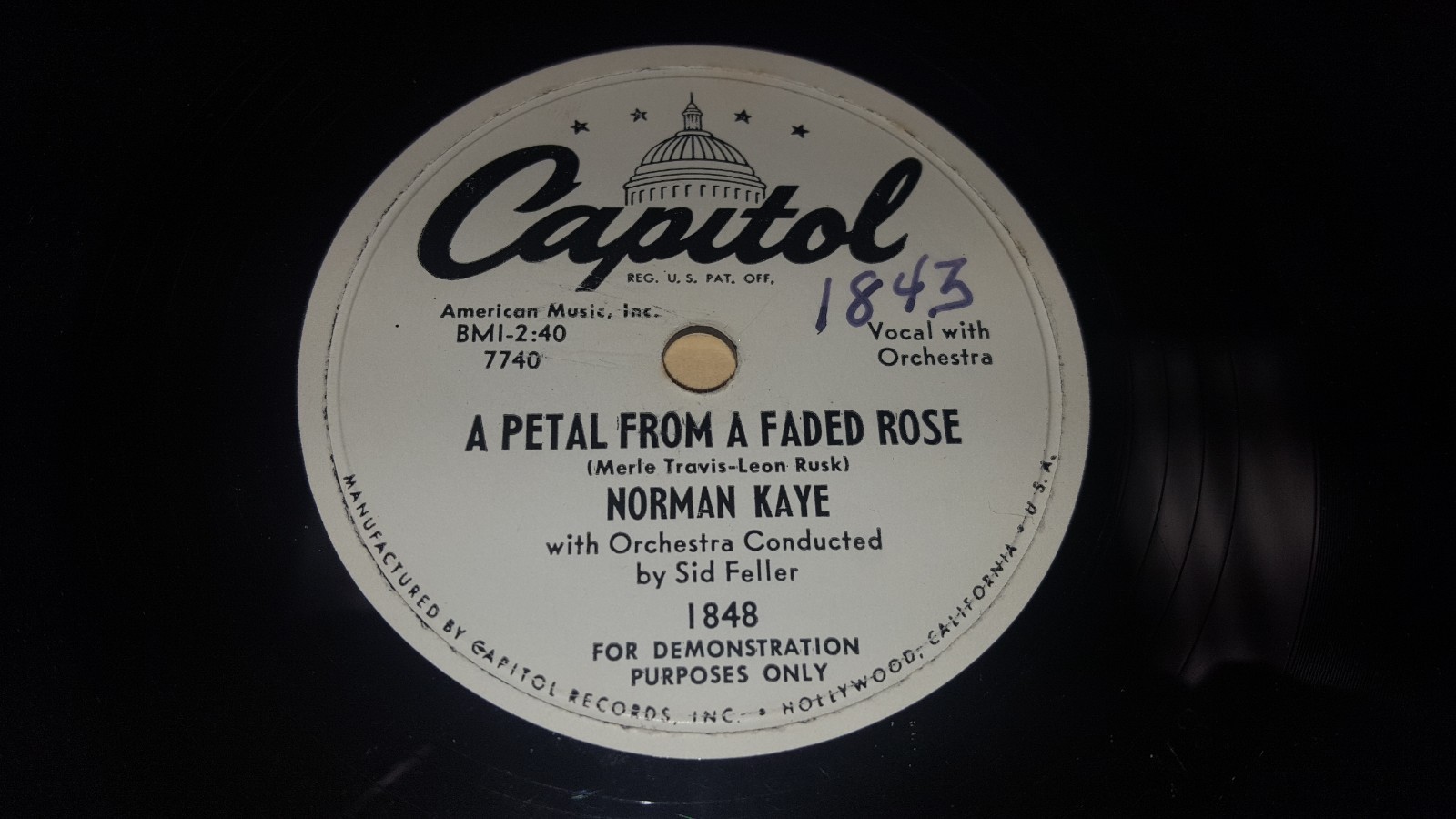 NORMAN KAYE Blue Velvet / Petal From A Faded Rose PROMO 10" 78 Capitol ...