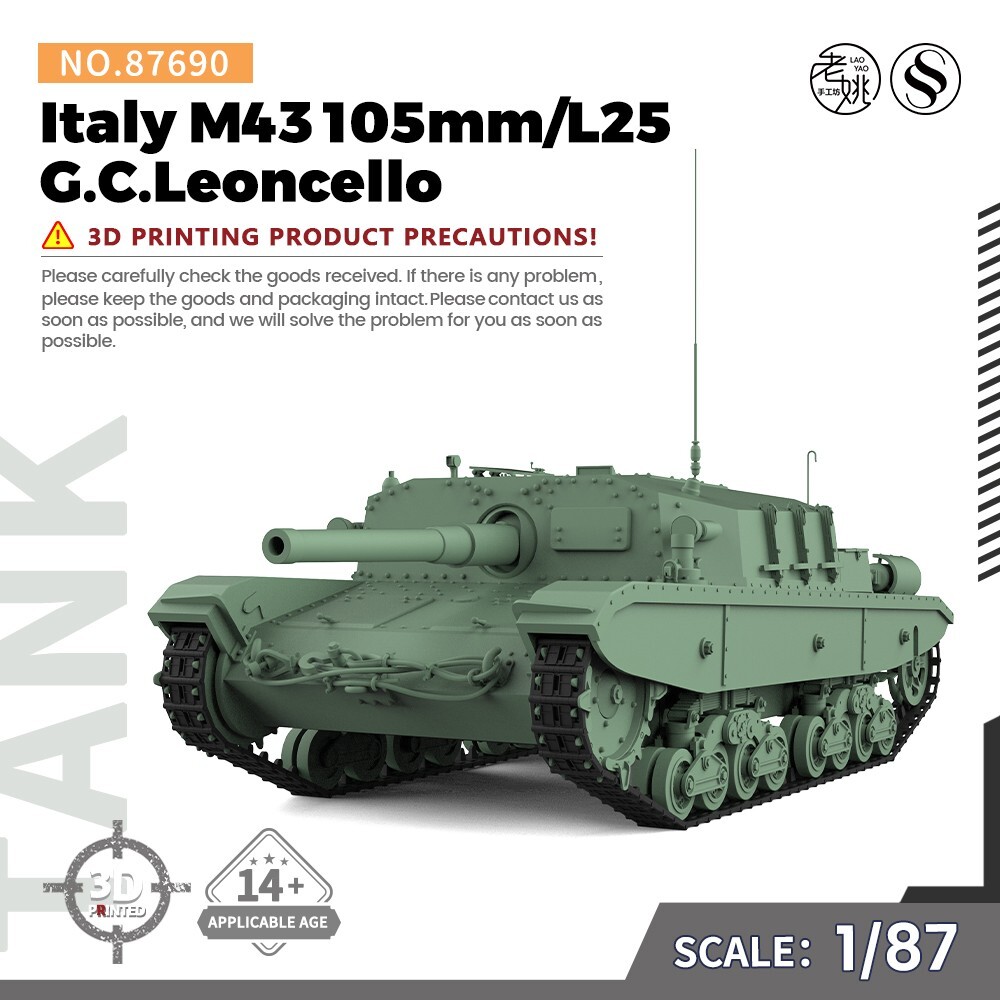 SSMODEL 690 V1.9 1/87 25mm Military Model Kit Italy M43 105mm/L25 G.C ...