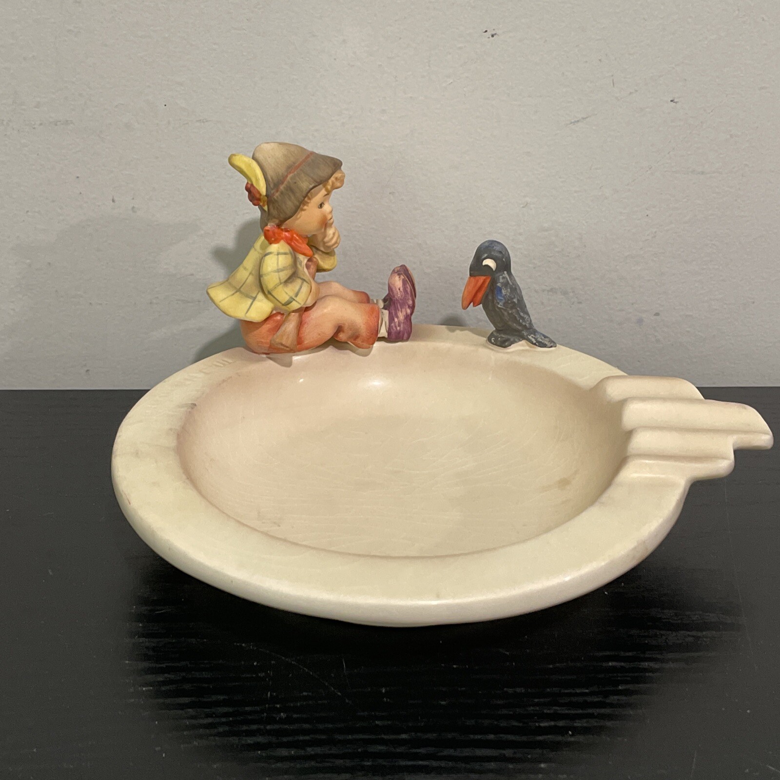 Hummel Ashtray Figurine #34 Singing Lesson Black Crow Vintage 7.5” x 4 ...