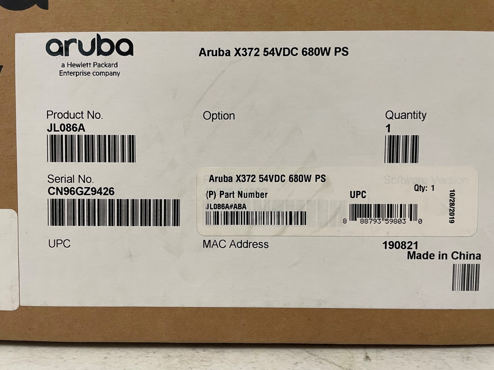 HPE Aruba JL086A 680W 100-240VAC Power Supply (JL086A#ABA) for sale ...