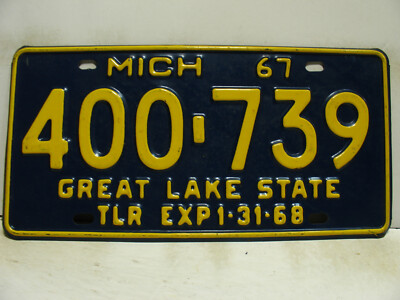 1967 Michigan License Plate 400 - 739 TLR Vintage 10262 | eBay