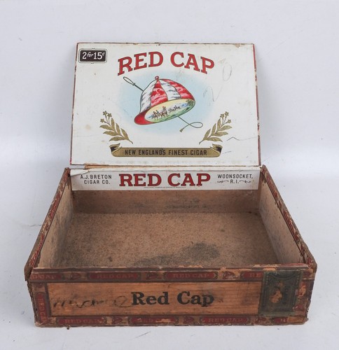 Vintage Red Cap Wood AJ Breton Cigar Box Woonsocket RI Horse Racing ...