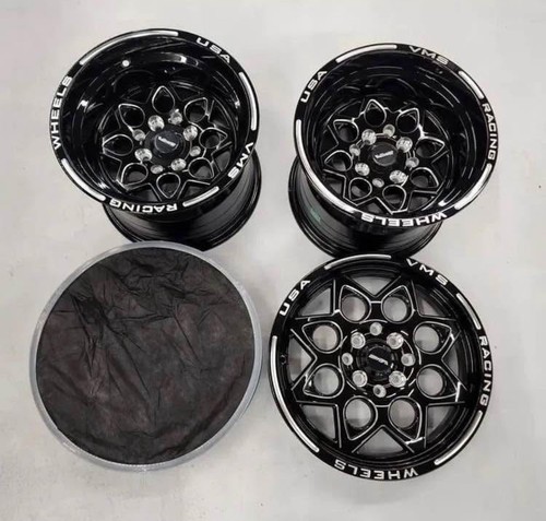 VMS Racing Rocket 15x3.5 & 13x9 4X100 0 ET Black Milled Wheels Drag ...