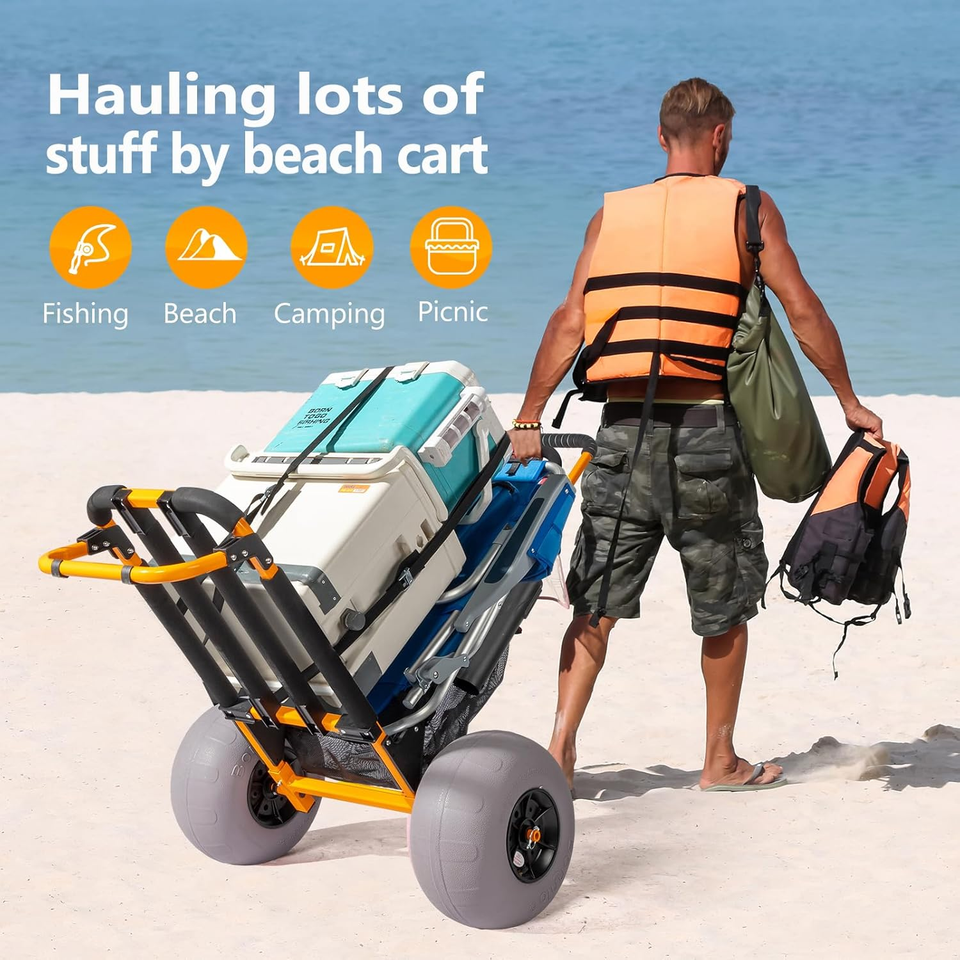 Bonnlo Beach Fishing Cart, Beach Wagon Trolley with 12" Big Balloon ...