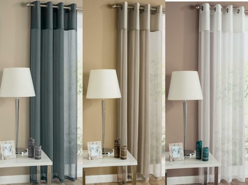 1 PAIR(2 Panels) EYELET RING TOP VOILE PANELS PLAIN STRIPED FLORAL ...