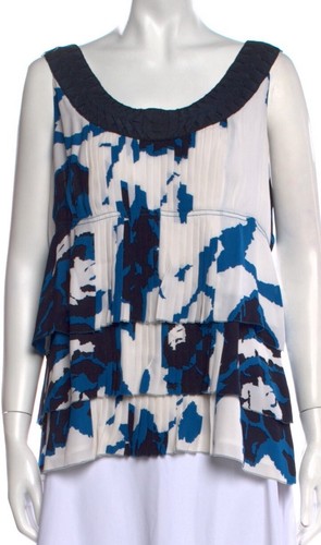 Tory Burch blue print top 14 sleeveless tiered blouse ruffle layered ...