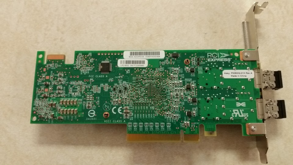 LPE16002 EMULEX LIGHTPULSE 16GB FIBRE CHANNEL 2P PCI-E HOST BUS ADAPTER ...