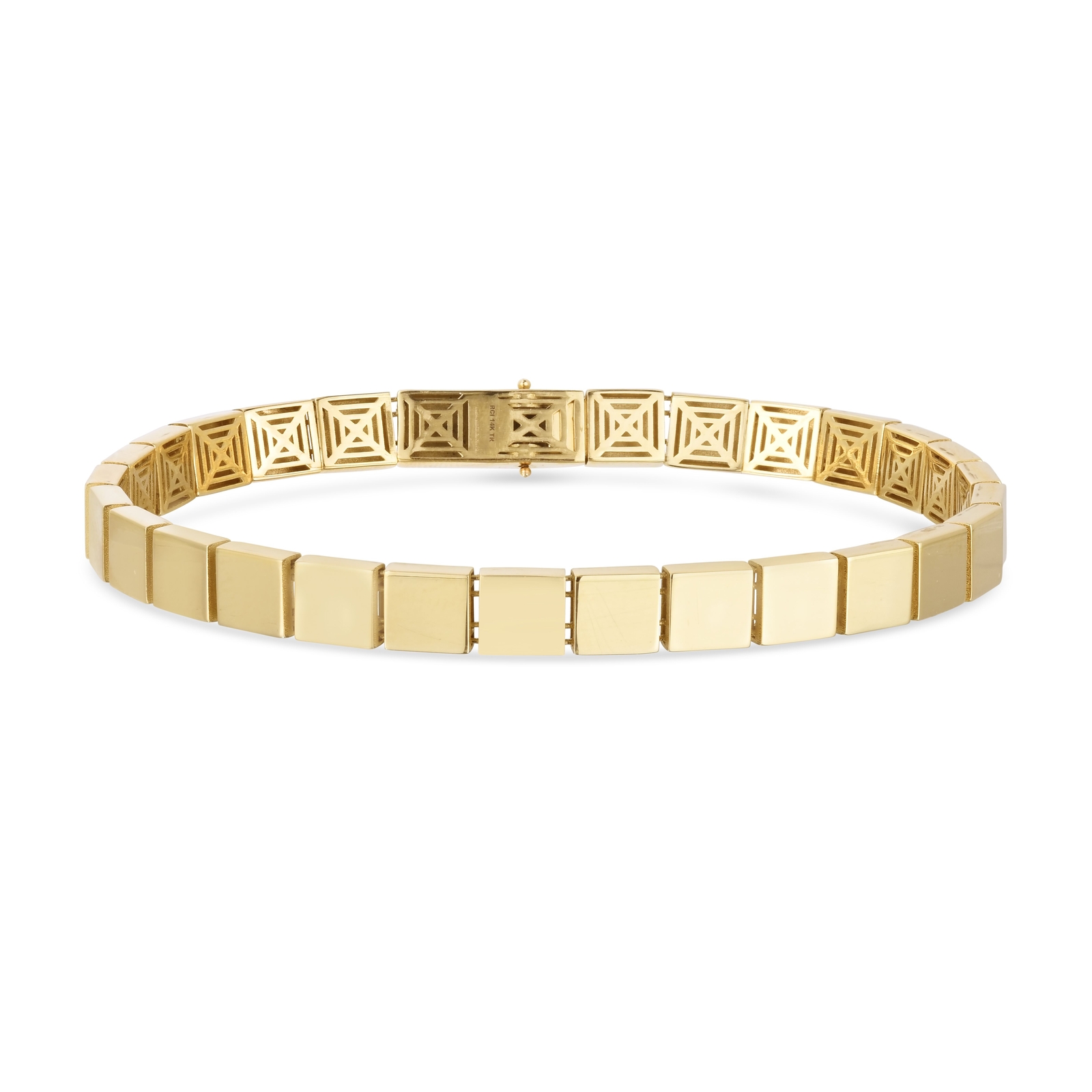 14K Yellow Gold Square Edge Link 7" Bracelet with Box Clasp Fine ...