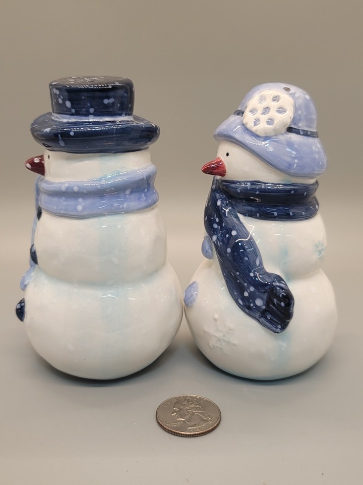 Target Home Snowman Couple Salt & Pepper Shakers Set with Blue Hats and ...