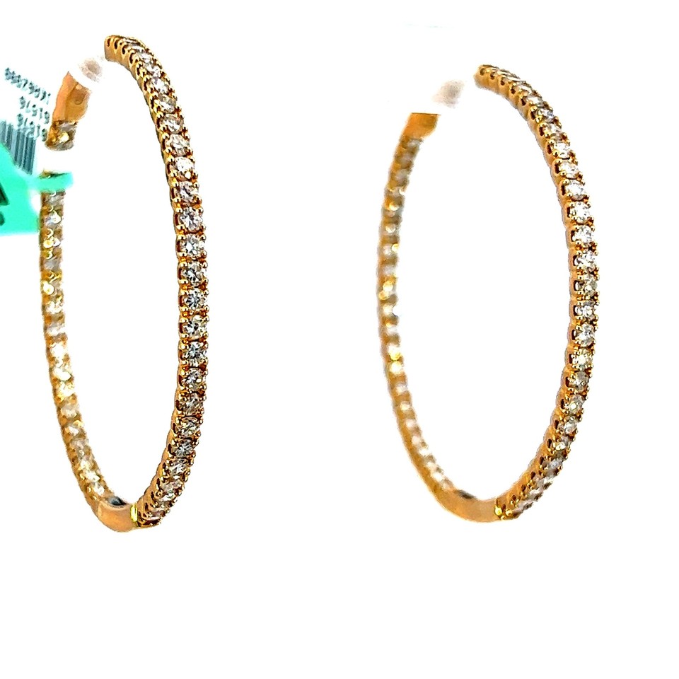 14K YELLOW GOLD WOMENS DIAMOND HOOP/LOOP EARRING ROUND BRILLIANT CUT 3 ...