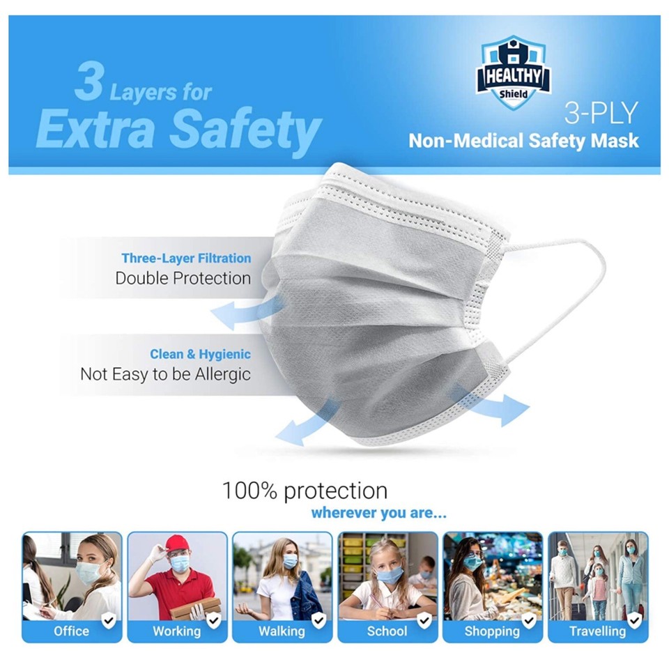50 PCS Face Mask Non Medical Surgical Disposable 3-Ply Ear loop Mouth ...