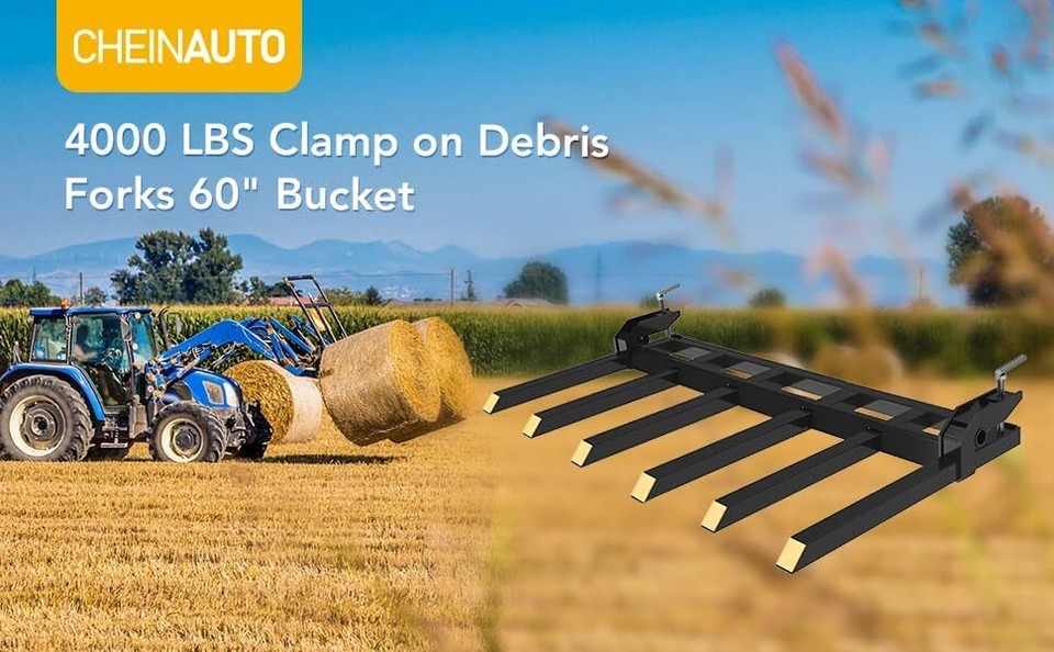 Clamp on Debris Forks to 60" Bucket 4000lb Attachments Loader Skid ...