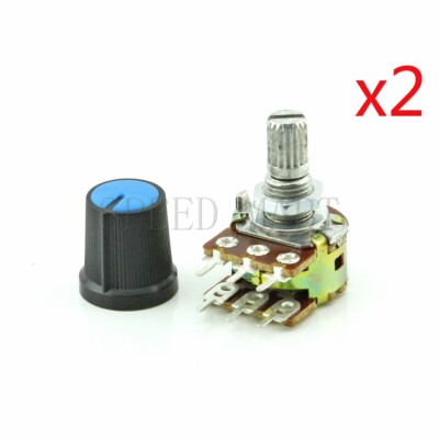 2set B100K Ohm Dual Linear Taper Potentiometer 15mm Shaft 6-Pin Plastic ...