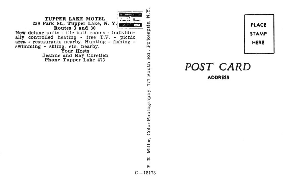 Tupper Lake Motel Tupper Lake New York Postcard | eBay