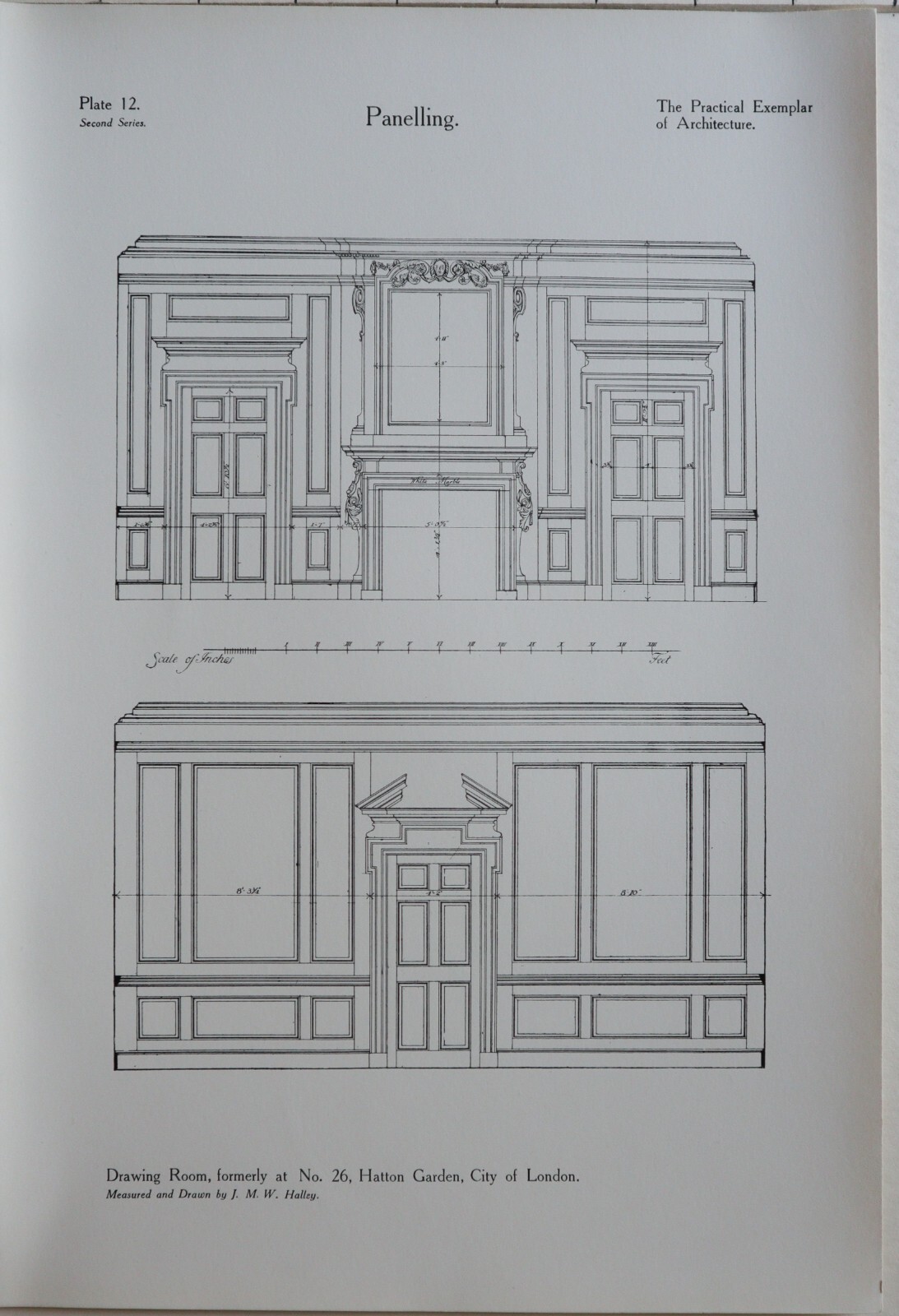 1908 ARCHITECTURE PRINT PANELLING DRAWING ROOM HATTON GARDEN | eBay UK