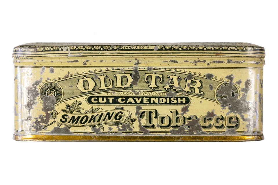 Scarce 1900s "Old Tar" hinged litho tobacco tin in good to fair ...