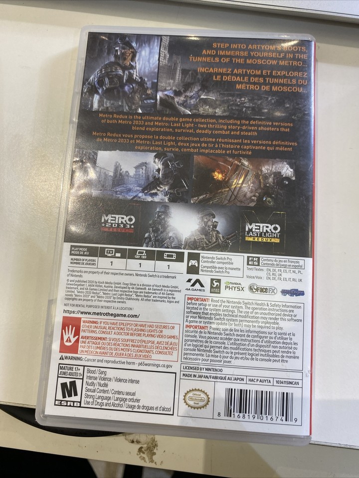 Metro Redux Nintendo Switch - Fast Free Shipping Tested And Works ...