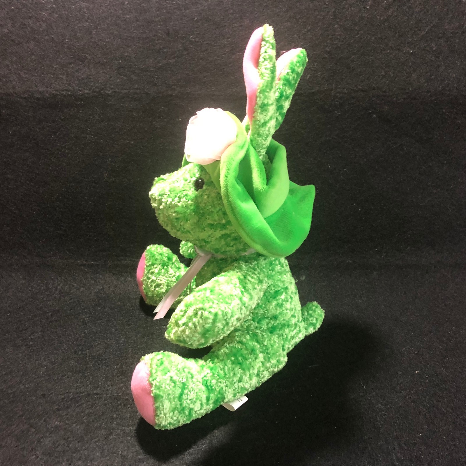 Plush Easter Bunny Bright Green Pink Flower on Hat 11.5" Sitting | eBay