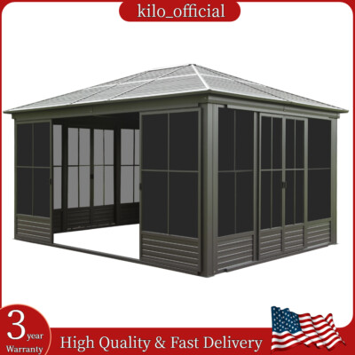 12x14 Outdoor Sunroom Hardtop Gazebo All Weather Aluminum Solarium ...