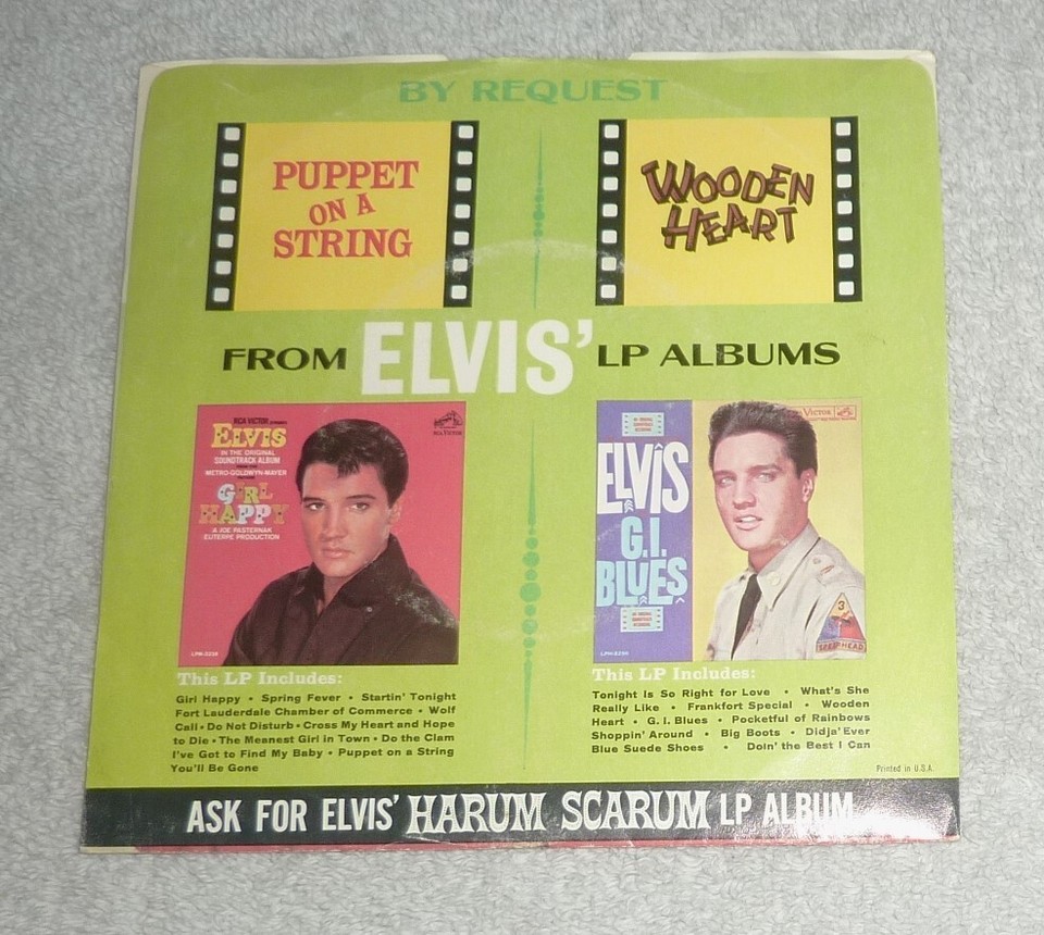 7" 45 RPM RECORD by ELVIS "PUPPET ON A STRING" (1965) RCA VICTOR 447 ...