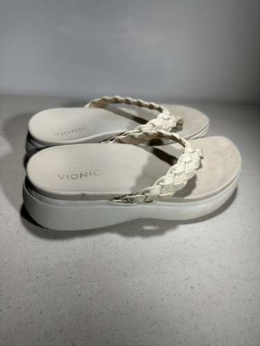 Vionic Sunrise Kenji Cream Braided Toe Post Platform Thong Flip Flop ...