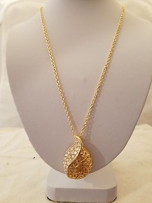 Gold Chain 17 Inch Necklace With Gold Filigree And Crystal Pendant | eBay