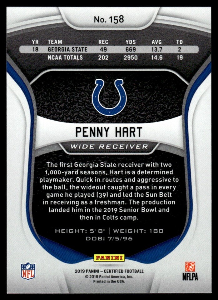 2019 Panini Certified Mirror Orange Penny Hart 019/199 Indianapolis ...