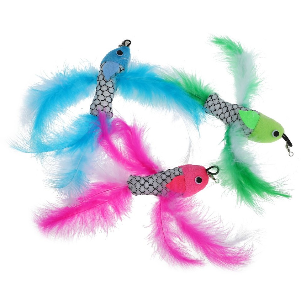3Pcs Fish Shaped Cat Teaser Kitten Teasing Stick Replacement Plush Cat ...