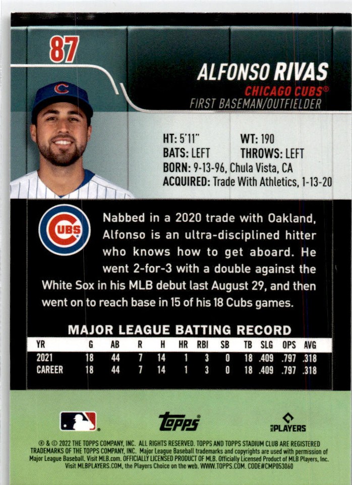 2022 Stadium Club Baseball Red Foil Alfonso Rivas #87 | eBay