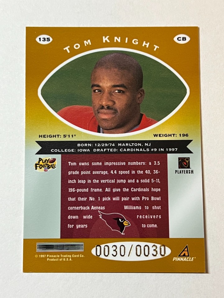 CARDINALS #30/30 TOM KNIGHT PLATINUM GOLD SSP #135 1997 TOTALLY ...
