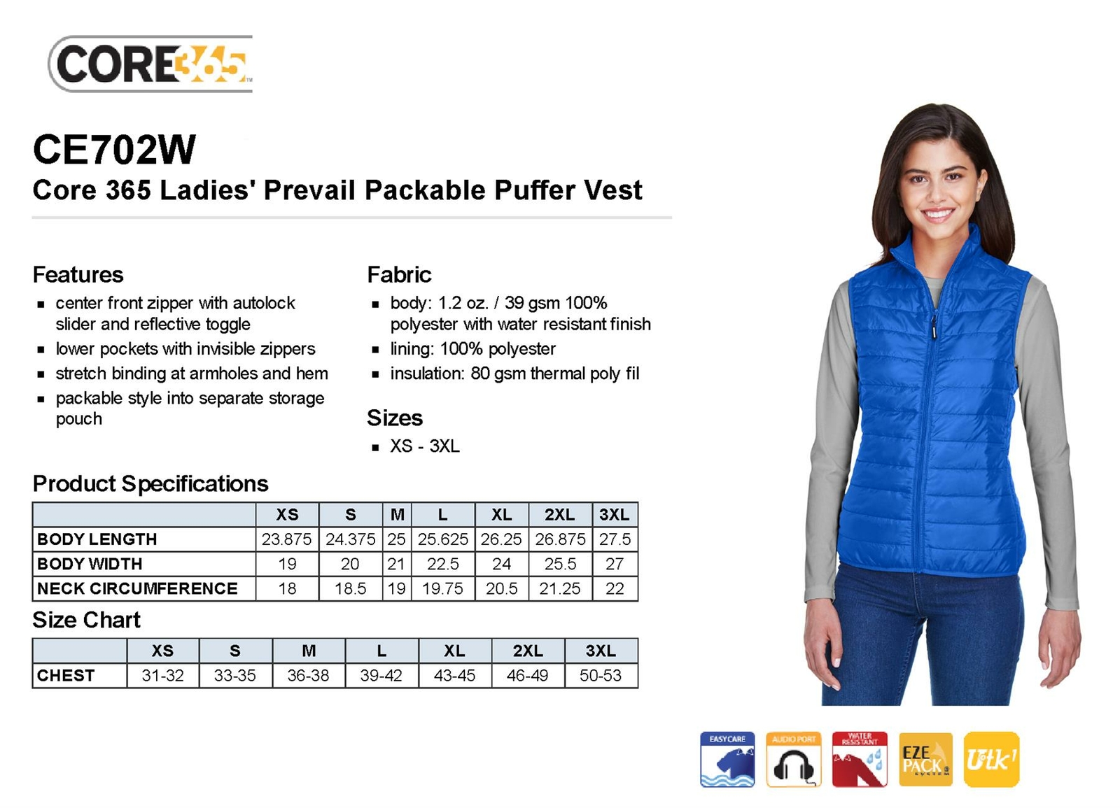 Core 365 Womens Prevail Packable Puffer Full Zip Reflective Toggle Vest ...