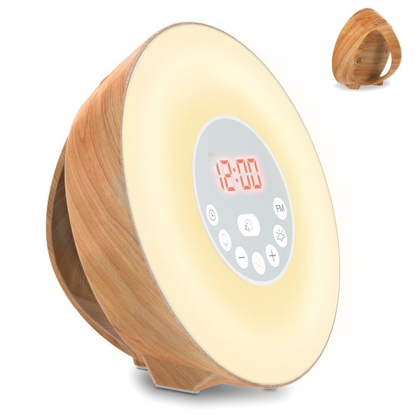 Wake up Light Wood Grain Sunrise Sunlight Alarm Clock With 6 Natural ...