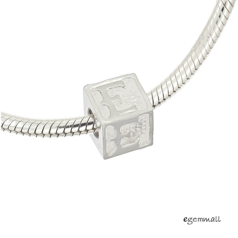 1 Sterling Silver Alphabet Initial Letter Cube Charm Bead Fit European ...