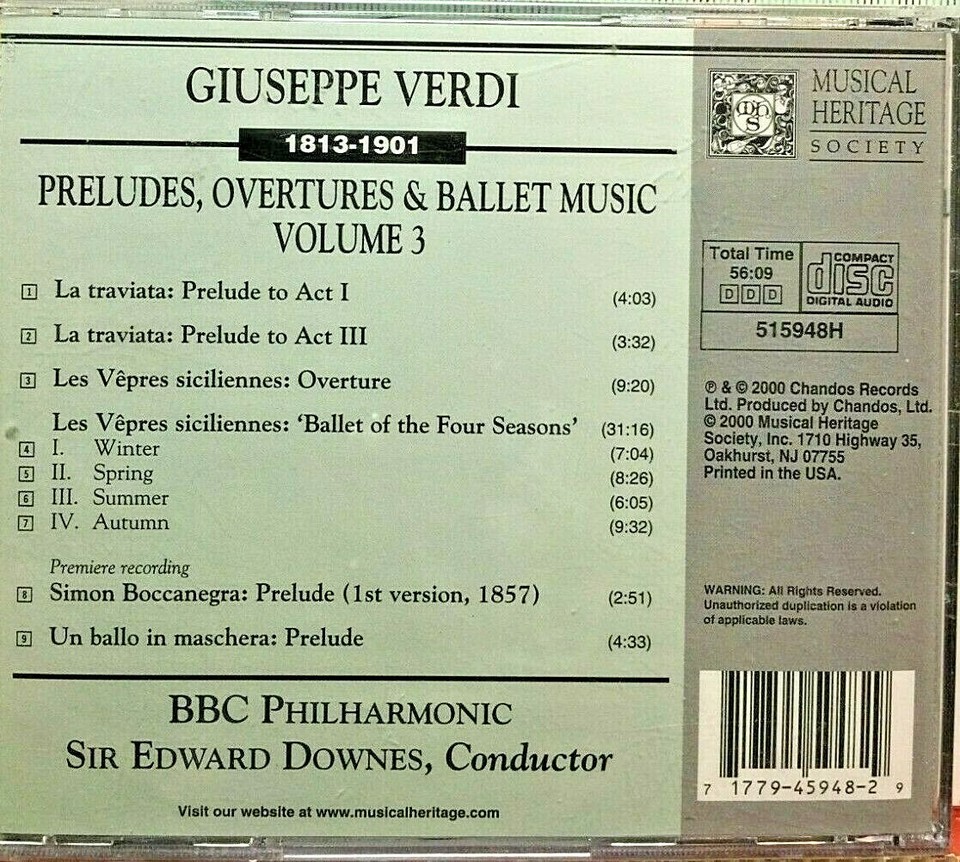 Verdi Volume 3 BBC Philharmonic Sir Edward Downes Sealed CD 2000 | eBay