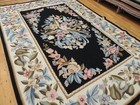 6x9 French Aubusson Needlepoint area rug Floral flat weave Black Blue ...