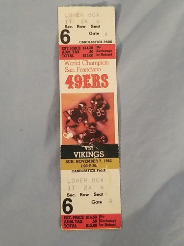 San Francisco 49ers 11/7/1982 NFL ticket stub vs Minnesota Vikings ...