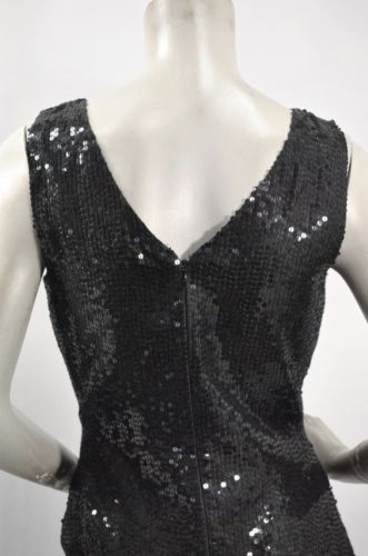 $694 NWT BRUNYA Sleeveless Draped Sequin Black V-Back Silk Cocktail ...