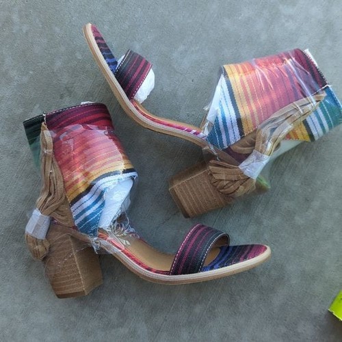 Very Volatile Women's Louella Serape Fringe Colorful Heeled Sandals ...