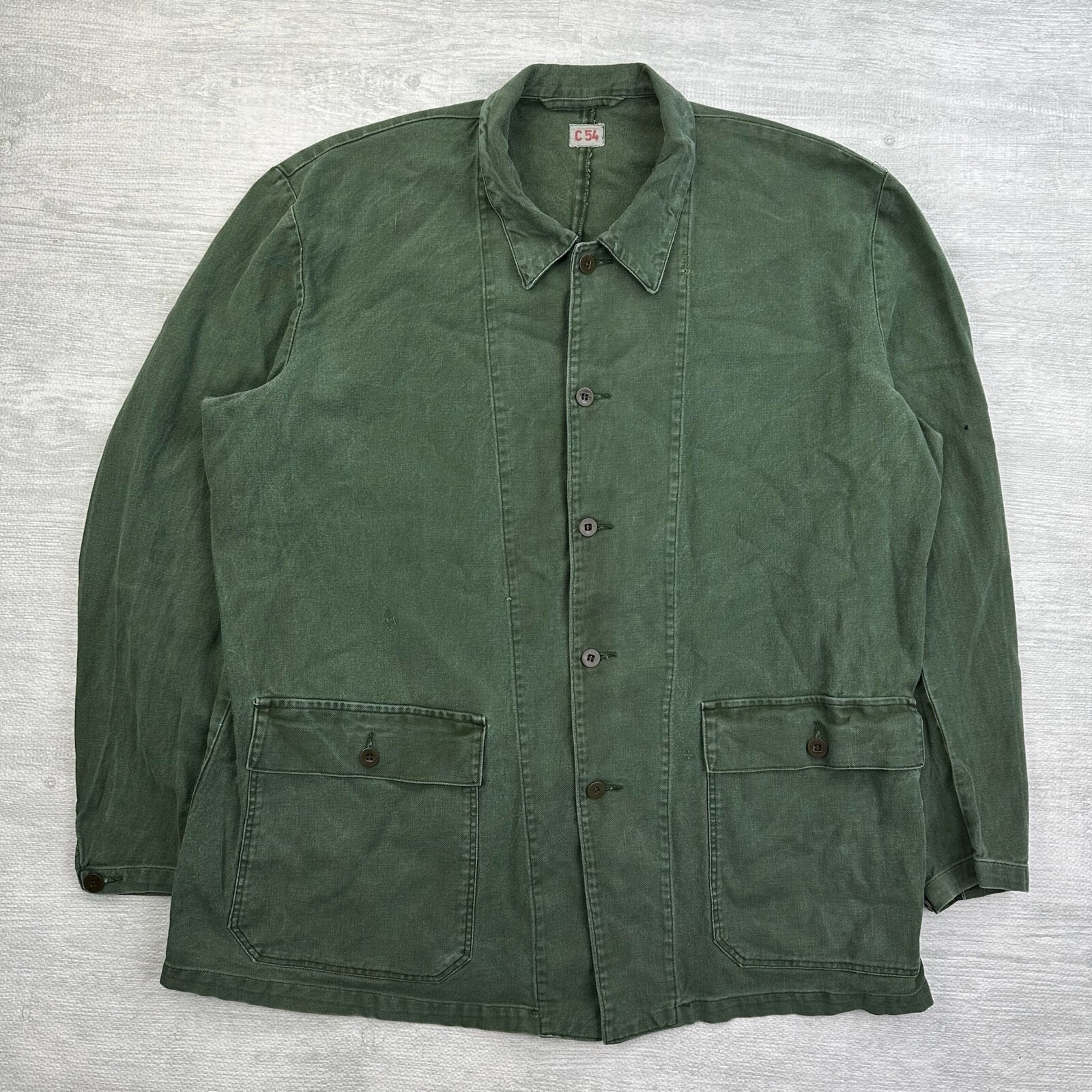 Vintage Swedish Army Field Jacket XL Button Green Dra… - Gem