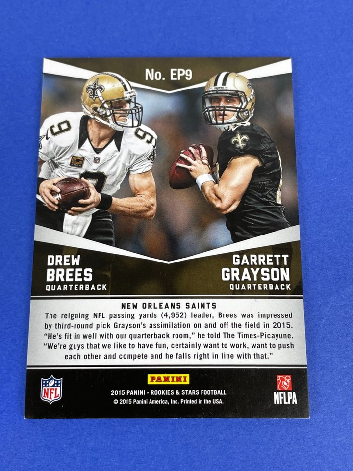 2015 Rookie Stars Drew Brees Garrett Grayson Relic Patch New Orleans ...