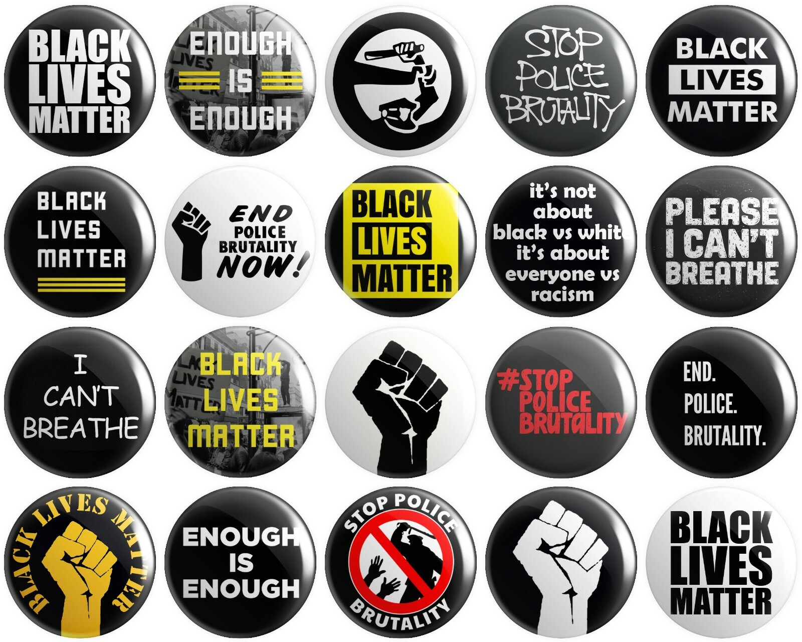 20 x BLM Black Lives Matter - BUTTON PIN BADGES 25mm 1 INCH | Anti ...