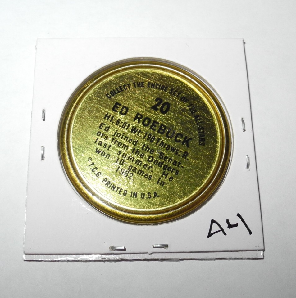 1964 Topps Baseball Coin Pin #20 Ed Roebuck Washington Senators NEAR ...