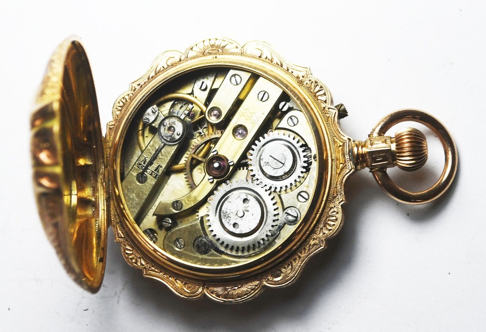 14k Gold Depose France Box Hunters Ornate Blue Enamel Pocket Watch Case ...